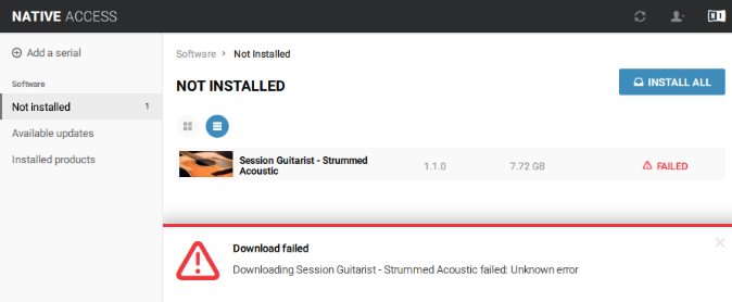 Native Access Fehlermeldung: Download Failed: "Unknown error" – Native Instruments