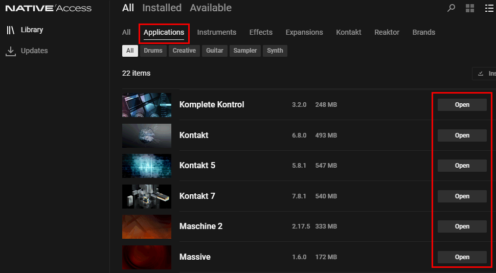 Native Access 'Open' Function – Native Instruments